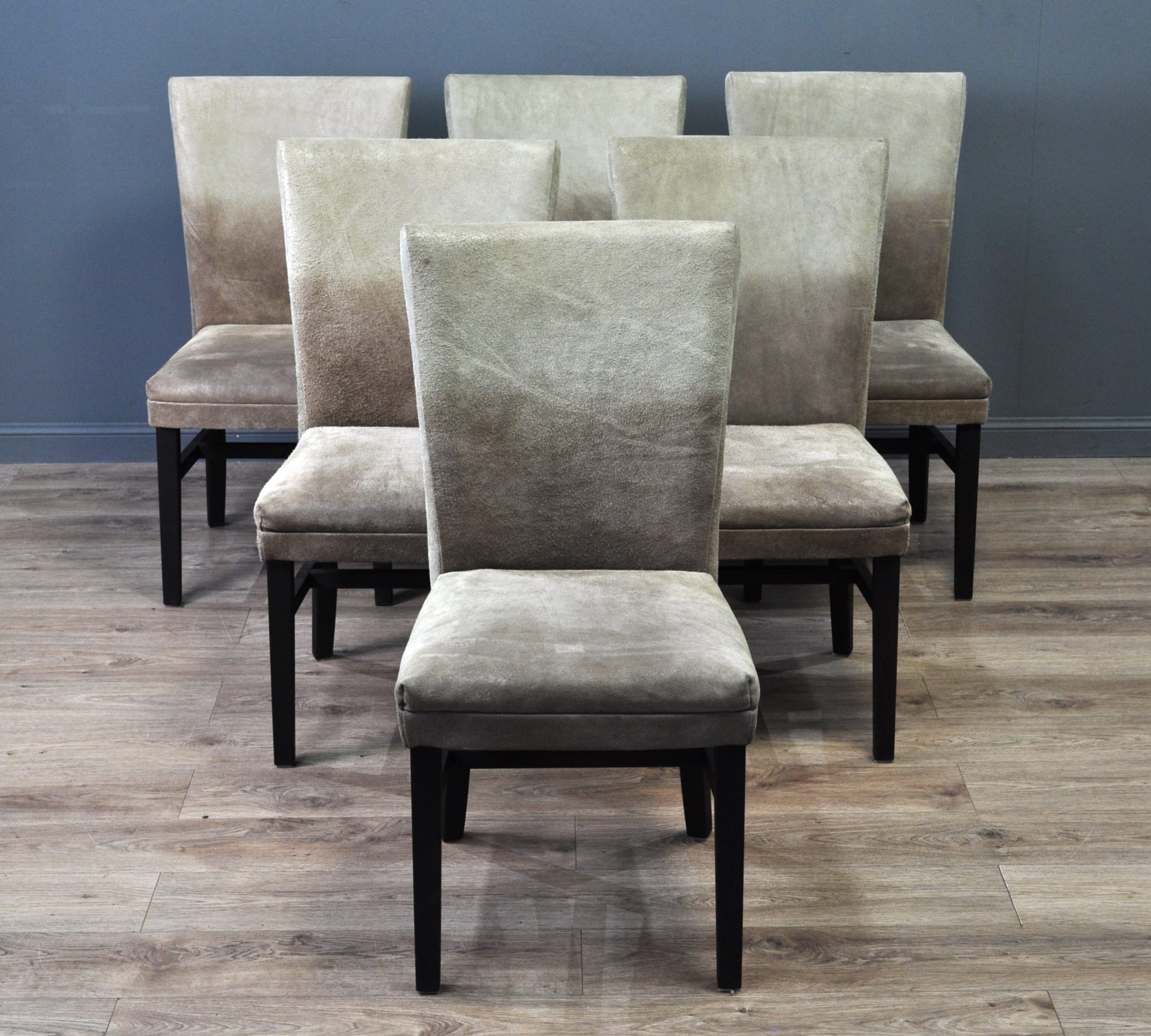 Attractive Set Of Six 6 Suede Upholstered Dining Kitchen Chairs ...